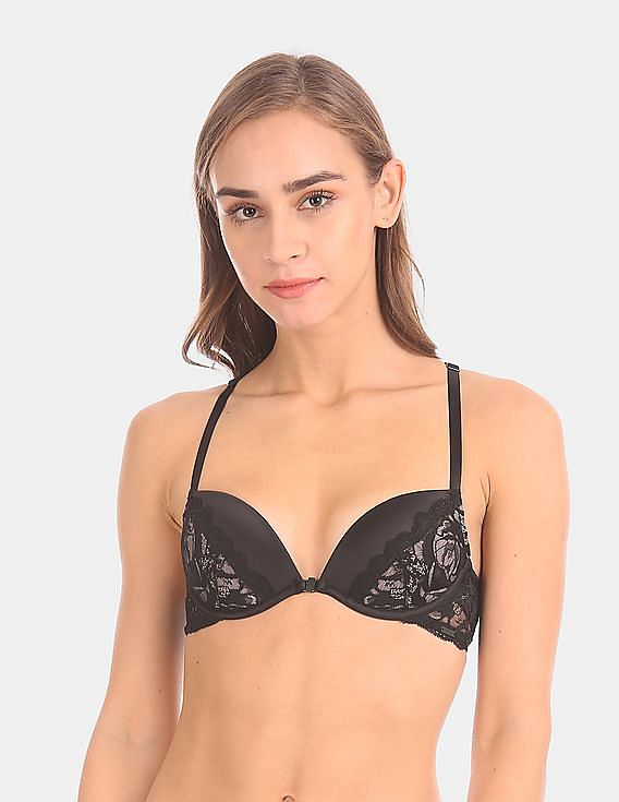 Buy Calvin Klein Underwear Women Black Lace Accent Plunge Front Closure Bra NNNOW