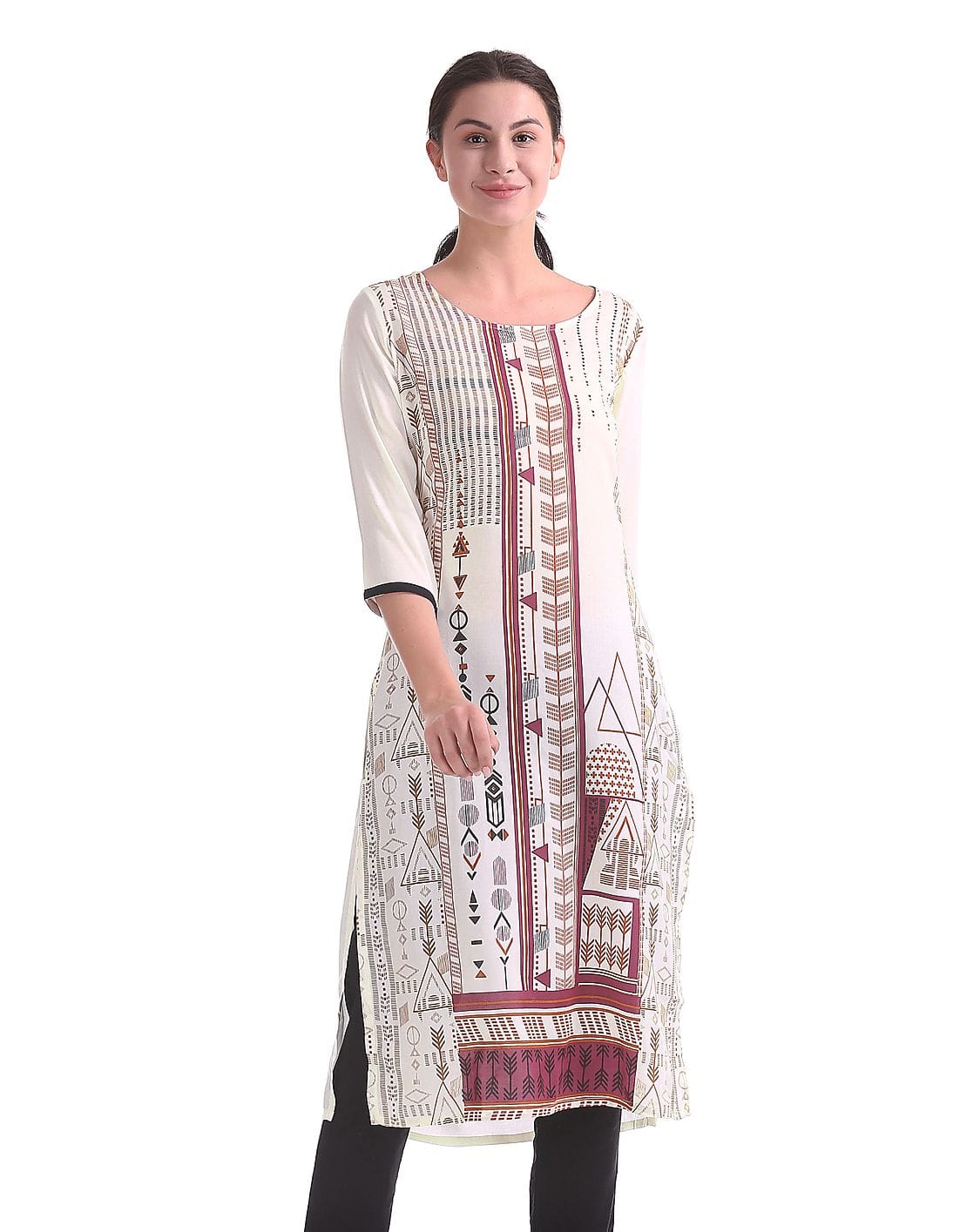 Buy Karigari Contrast Print Round Neck Kurta - NNNOW.com